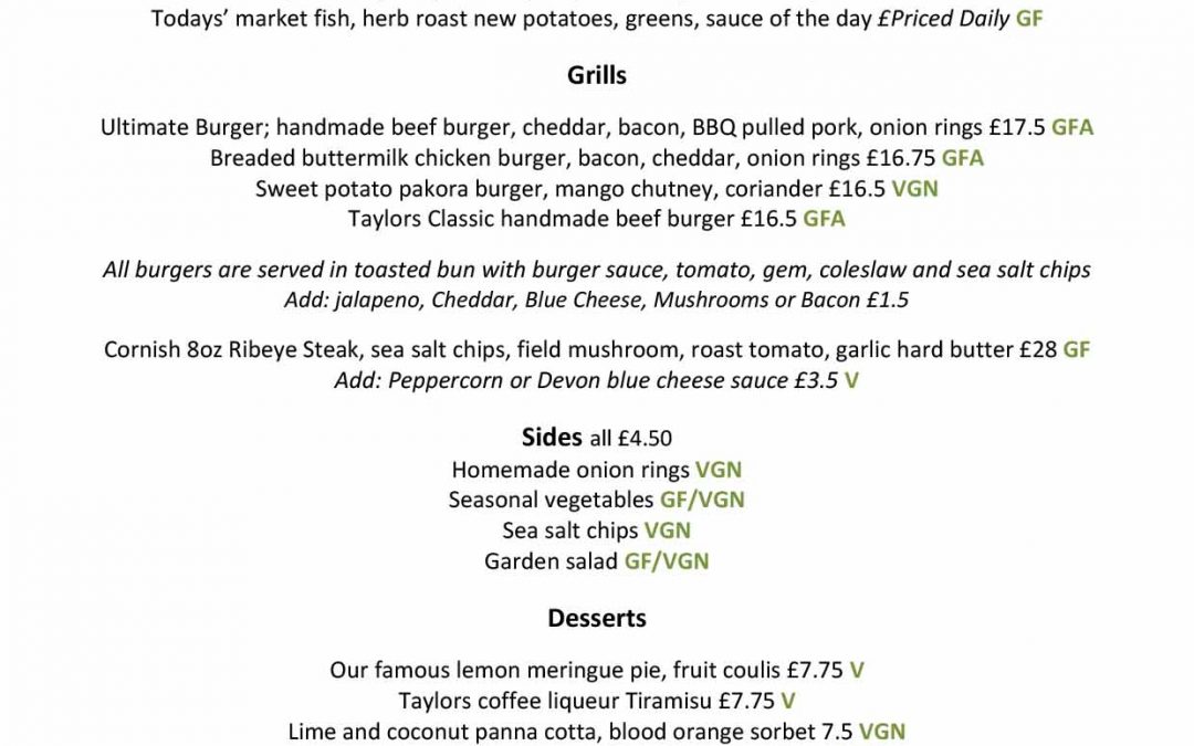 Evening Menu Summer 24-2 - Taylor's Tavistock | Meet Eat Drink
