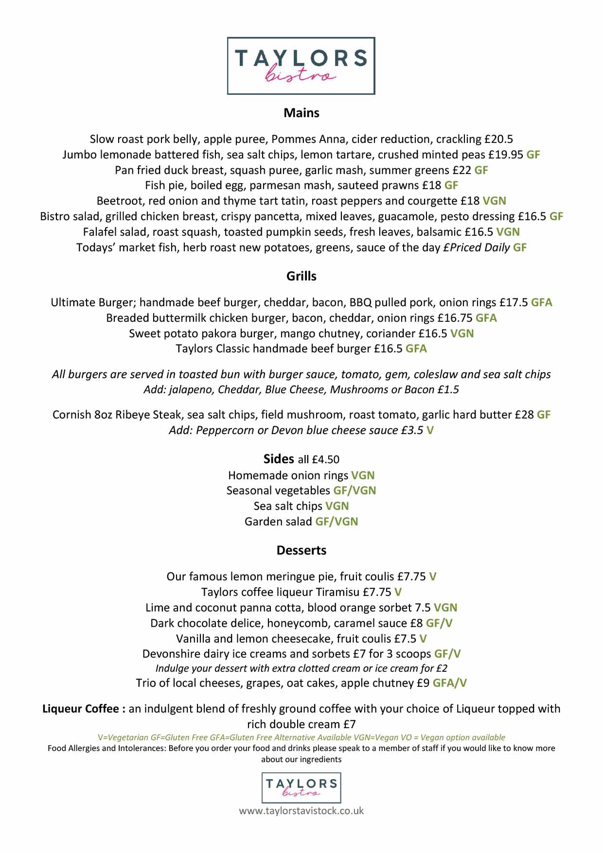 Evening Menu Summer 24-2 - Taylor's Tavistock | Meet Eat Drink